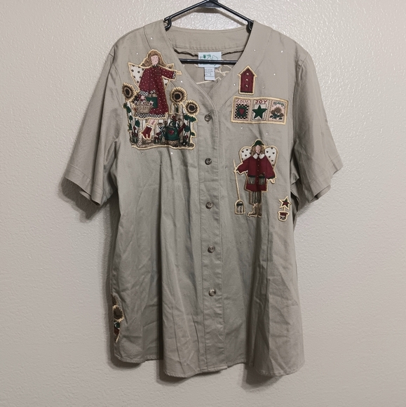 Quacker Factory | Tops | Quacker Factory Khaki Tan Farmhouse Cottage ...